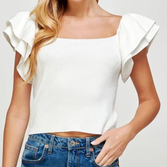 Strut & Bolt | Tops | Strut Bolt White Double Ruffled Short Sleeve Knit ...